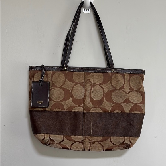 Coach | Bags | Coach Brown Monogram Tote With Leather Accents | Poshmark
